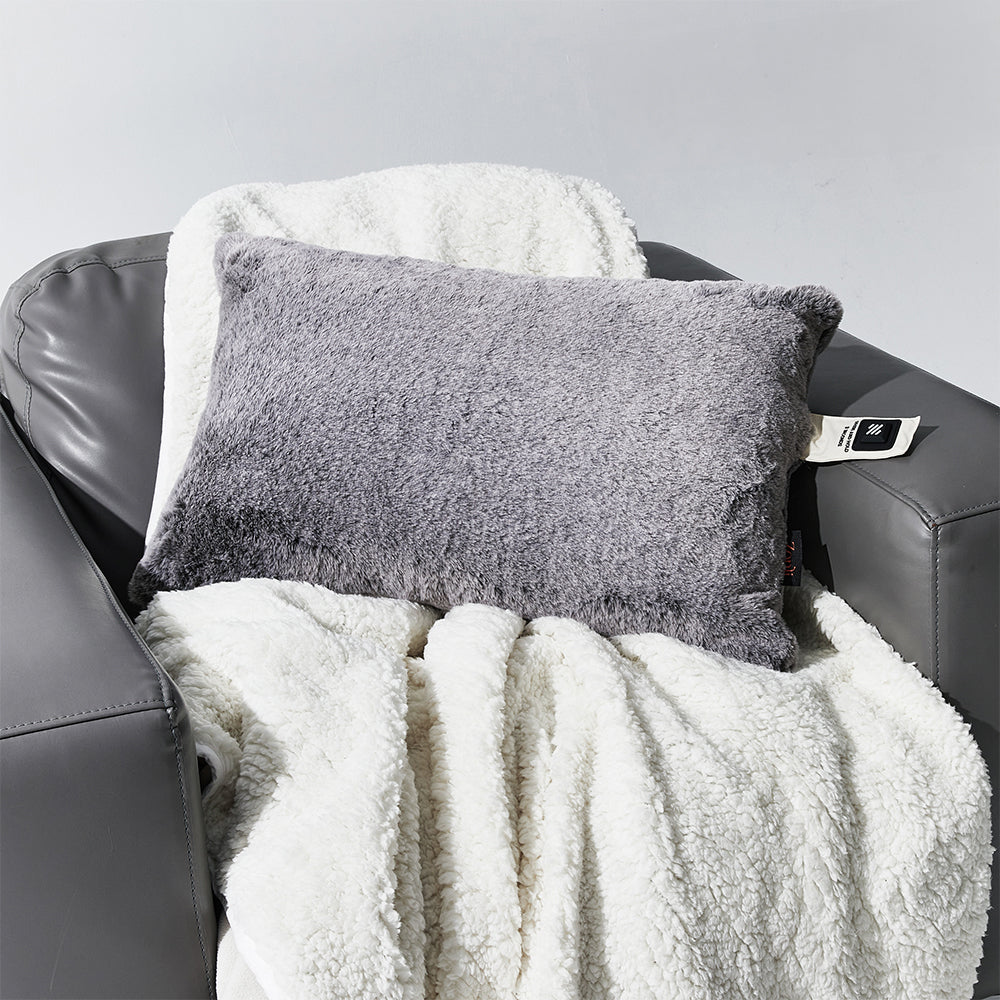 ZonLi Luxury Faux Fur USB Heated Pillow Short Plush Gray 15 23